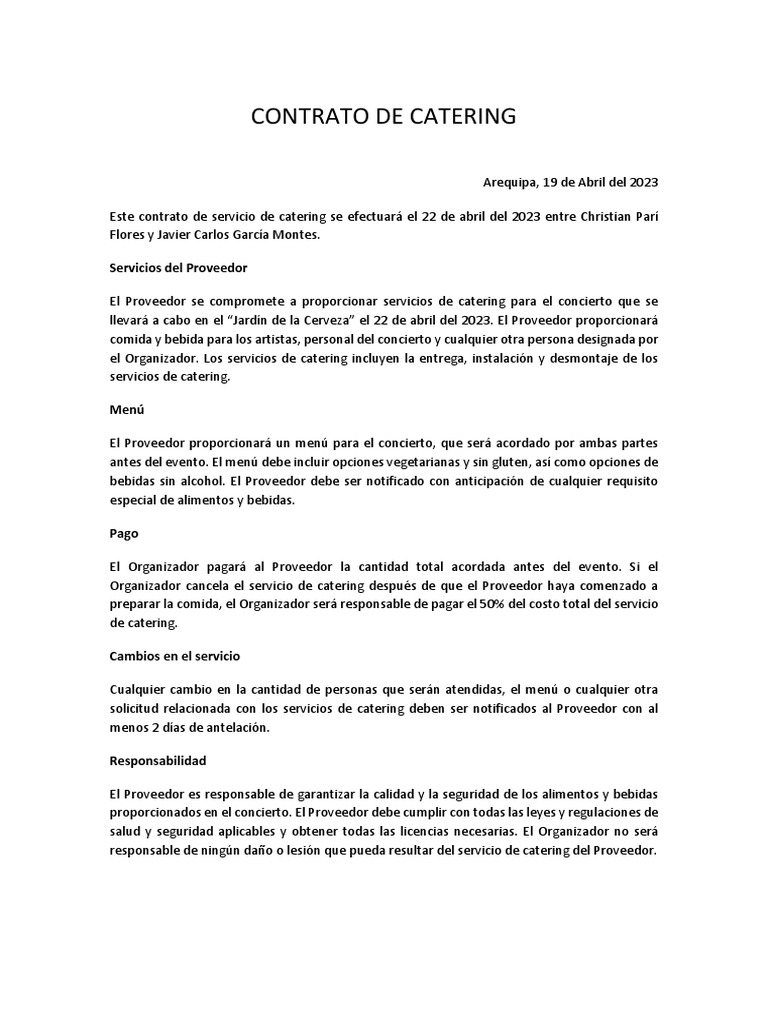 Contrato de Catering | PDF