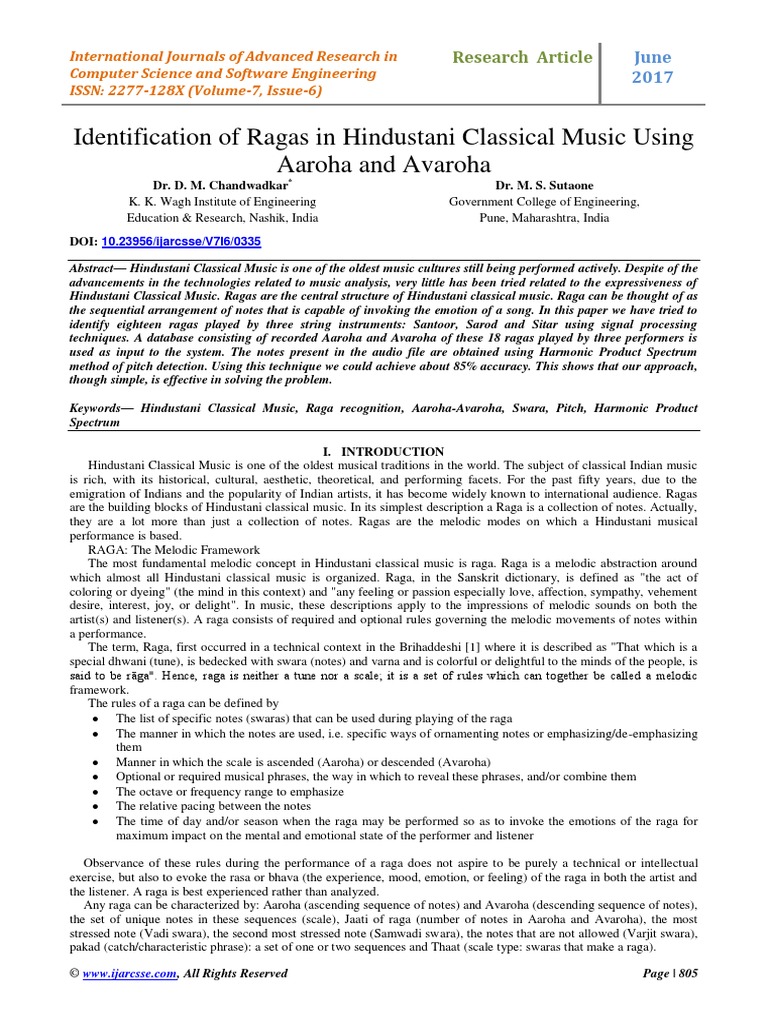 Raga Identification in Hindustani Music | PDF | String Instruments ...