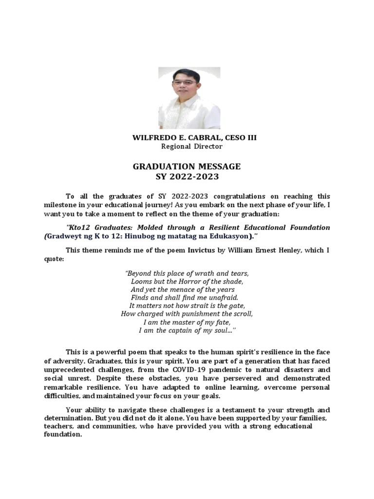 Graduation Message RD Wilfredo Cabral v.2 | PDF