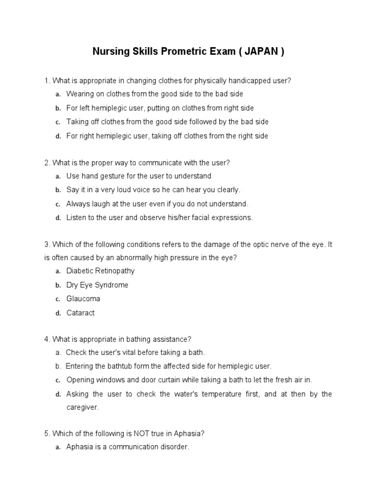 Nursing Skills Prometric Exam | PDF | Wheelchair | Sleep
