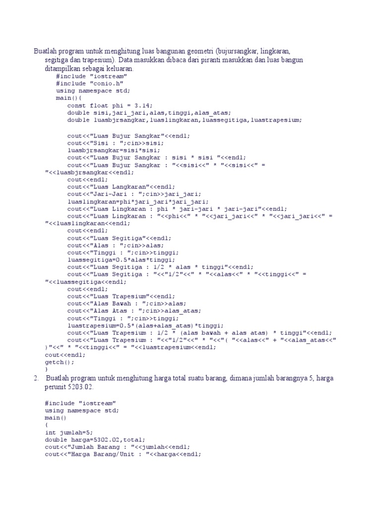 Buatlah Program Untuk Menghitung Luas Bangunan Geometri | PDF | Metode ...
