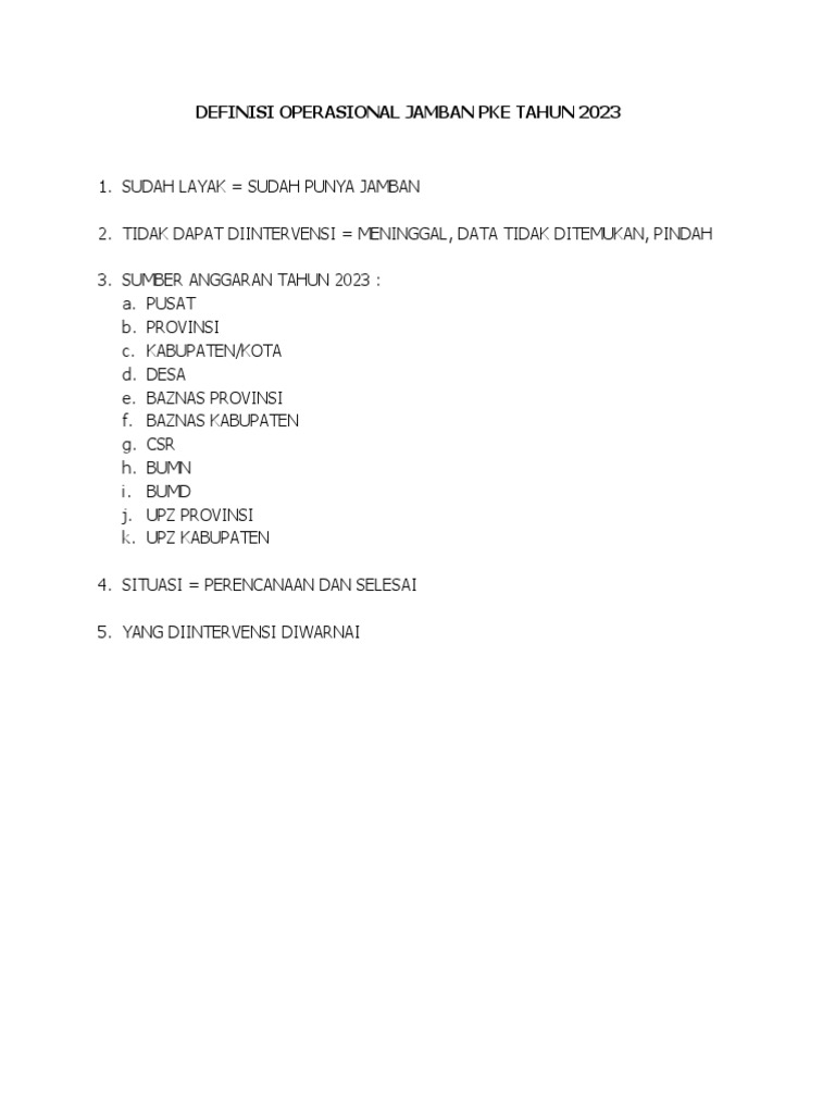 Definisi Operasional Jamban Pke Tahun 2023 | PDF