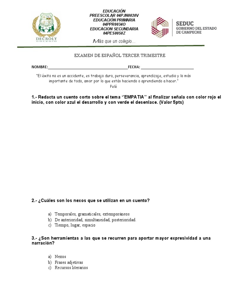 Examen de Español Tercer Trimestre | PDF | Rima | Lingüística