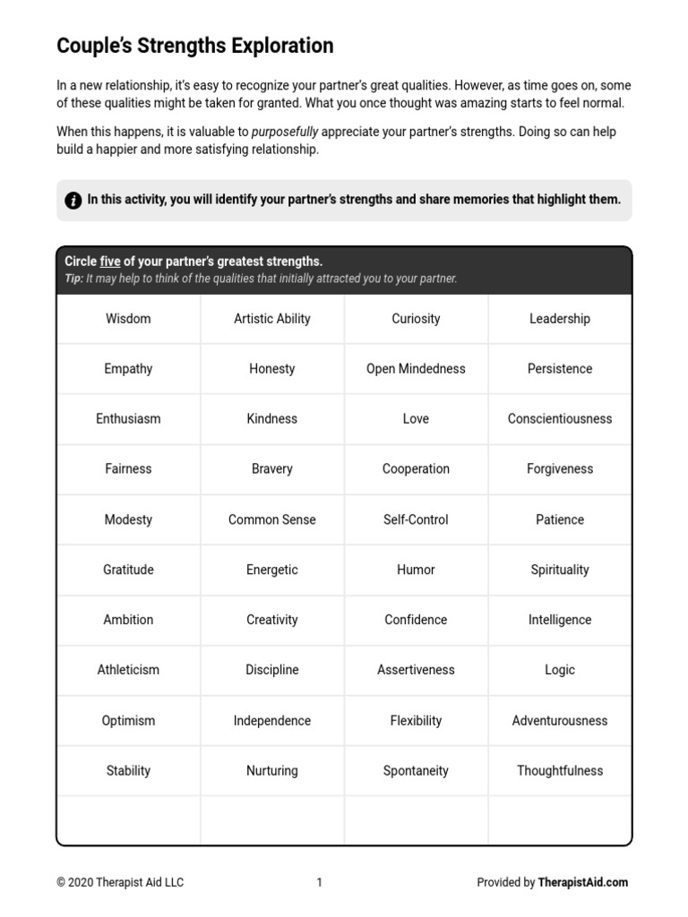 Couples Strengths Exploration | PDF