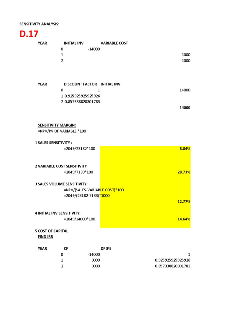 Sensitivity Analysis | PDF | Net Present Value | Internal Rate Of Return