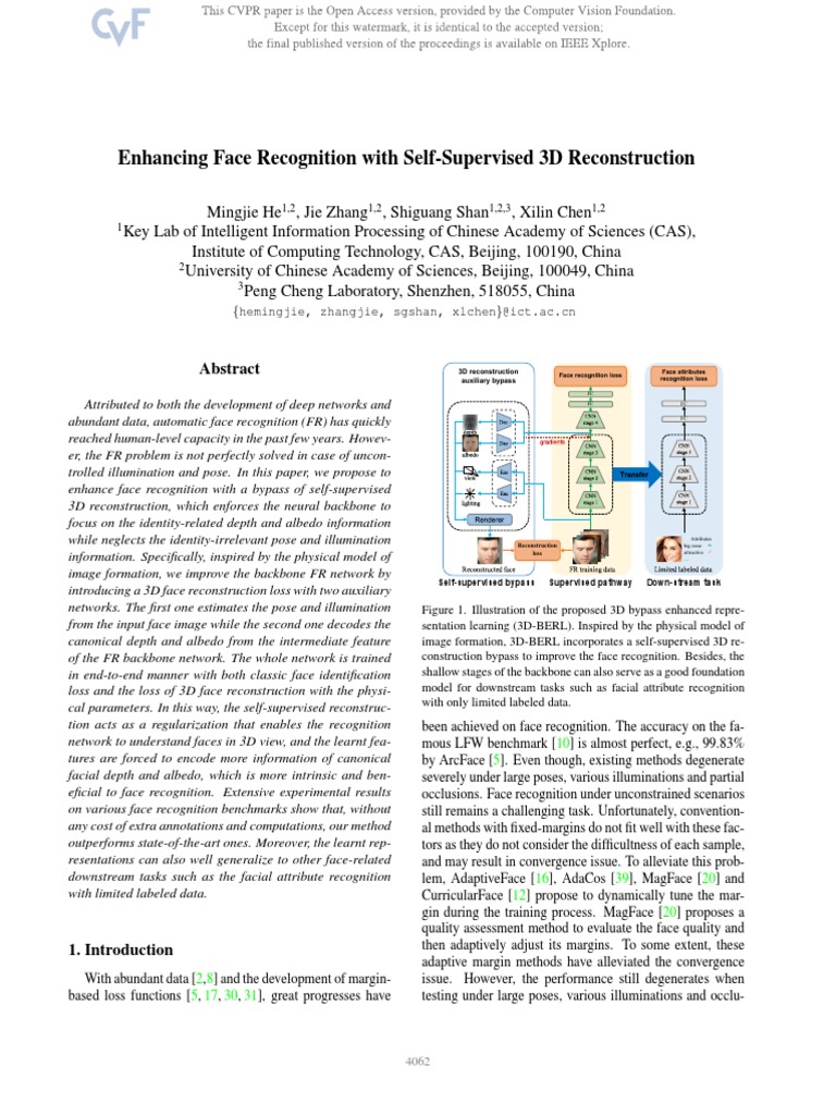 He Enhancing Face Recognition With Self-Supervised 3D Reconstruction CVPR 2022 Paper | PDF ...