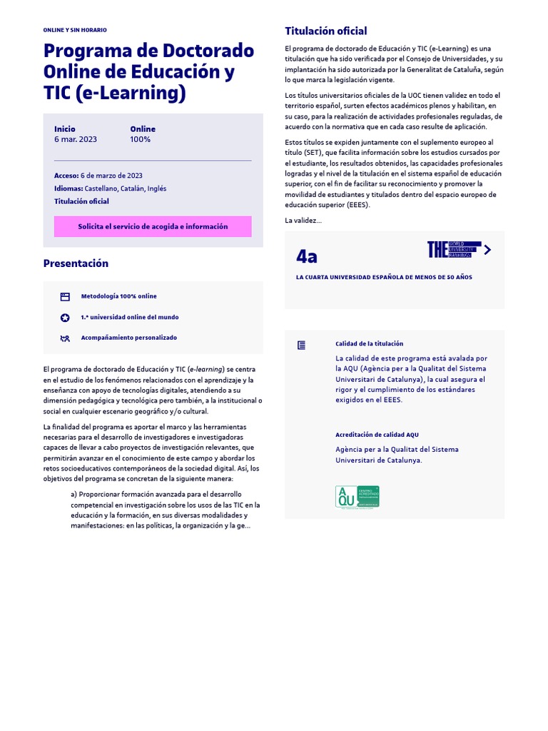 UOC - DOCTORADO EN EDUCACION Y TIC - ELearning - PC01426-es | PDF ...