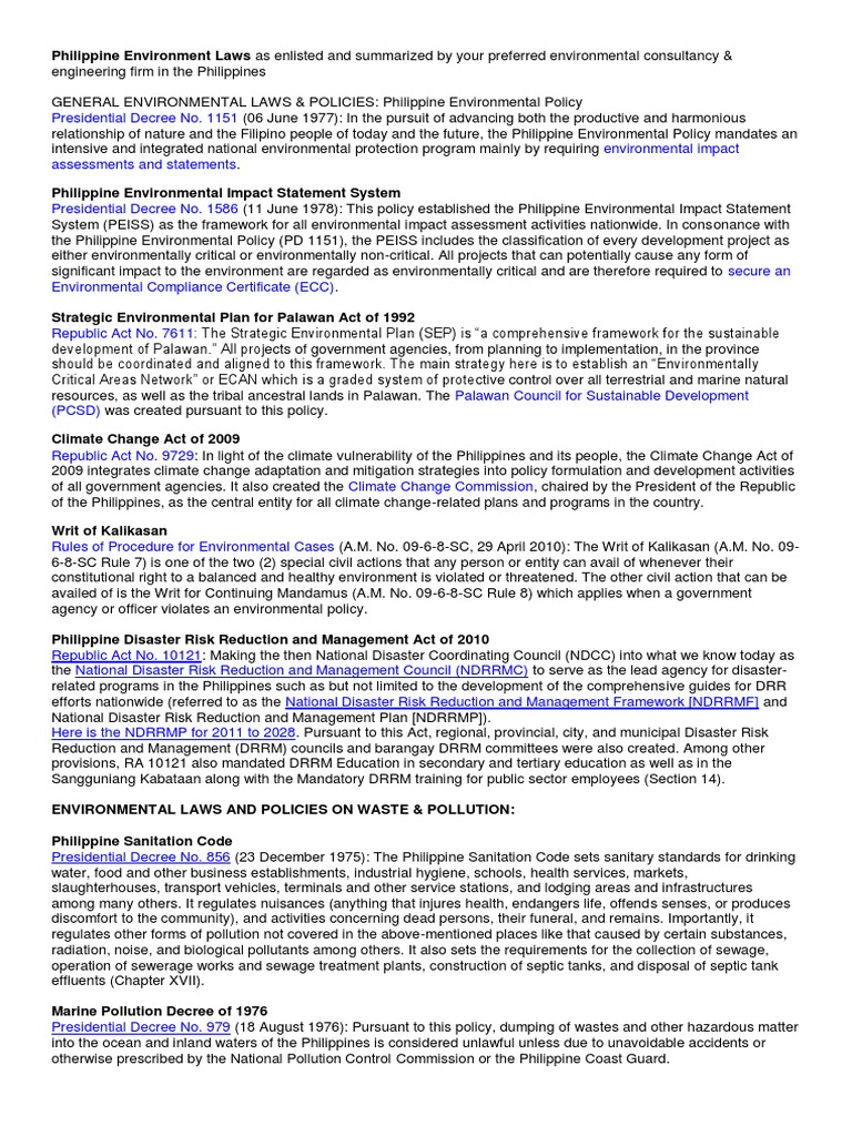 Philippine Environment Laws | PDF | Air Pollution | Waste Management