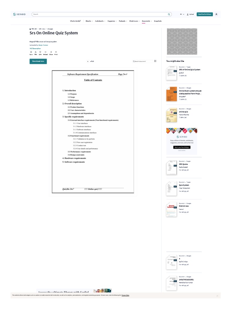 WWW Scribd Com Doc 53951908 Srs On Online Quiz System | PDF | Graphical ...