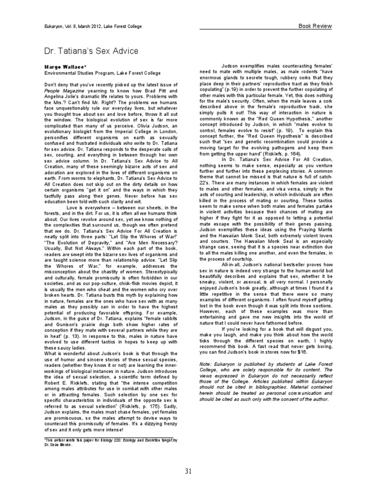 Dr Tatianas Sex Advice Book Review Pdf Female Sex
