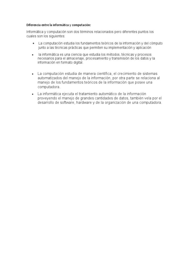 Diferencia Entre La Informática Y Computación Pdf