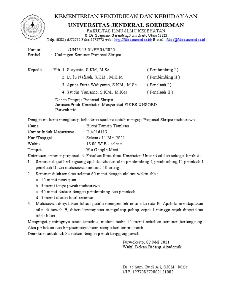 Surat Undangan Seminar Proposal | PDF