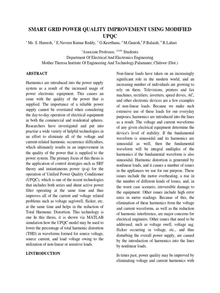 Smart Grid Power Quality via UPQC | PDF | Power Inverter | Distortion