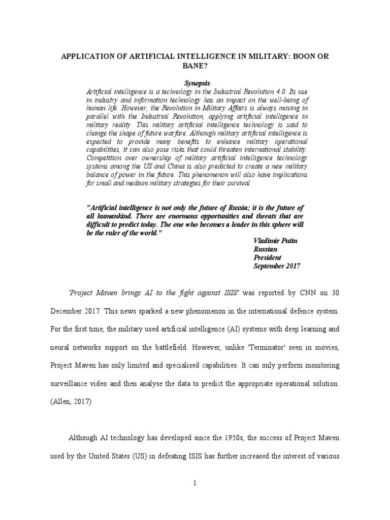 Application of Artificial Intelligence in Military: Boon or Bane? | PDF | Artificial ...