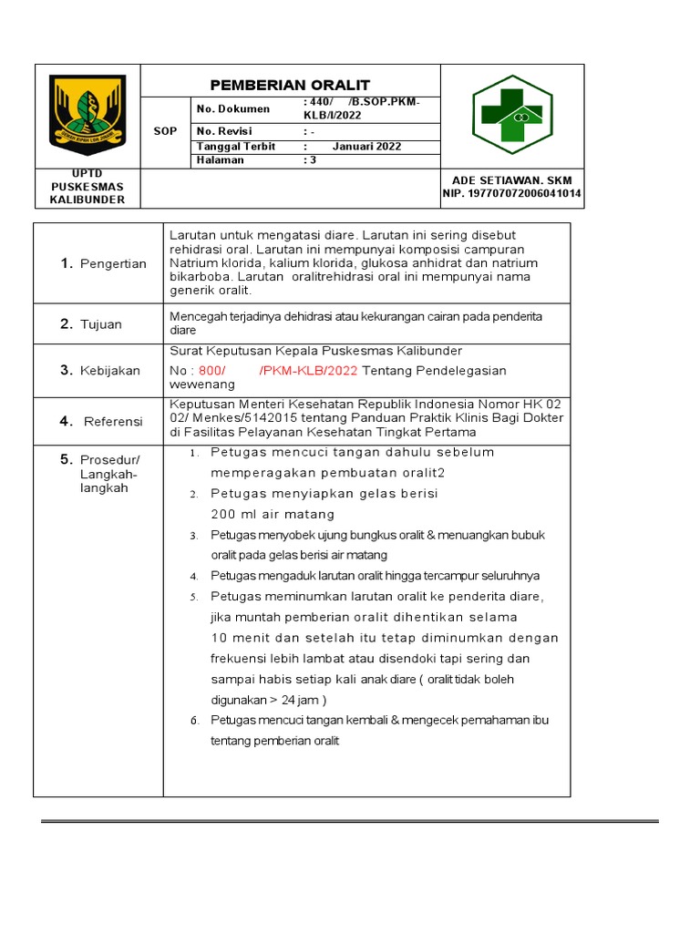 SOP Pemberian Oralit | PDF