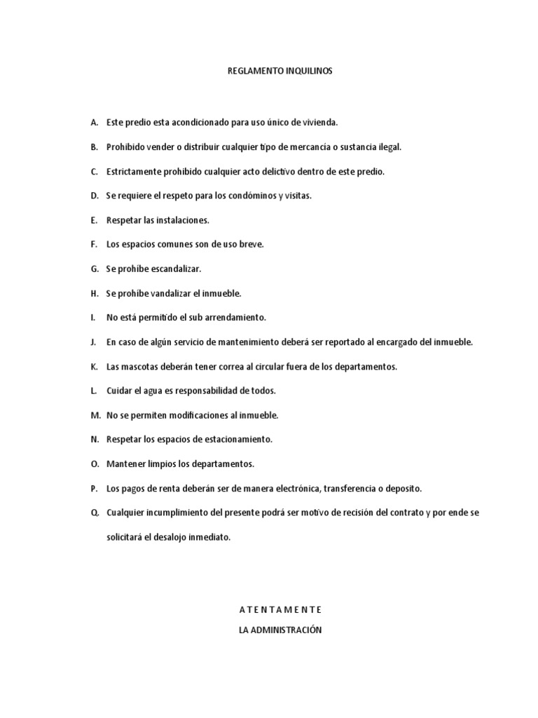 Reglamento Inquilinos | PDF