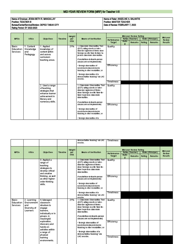 MRF For Teacher | PDF | Educational Assessment | Learning