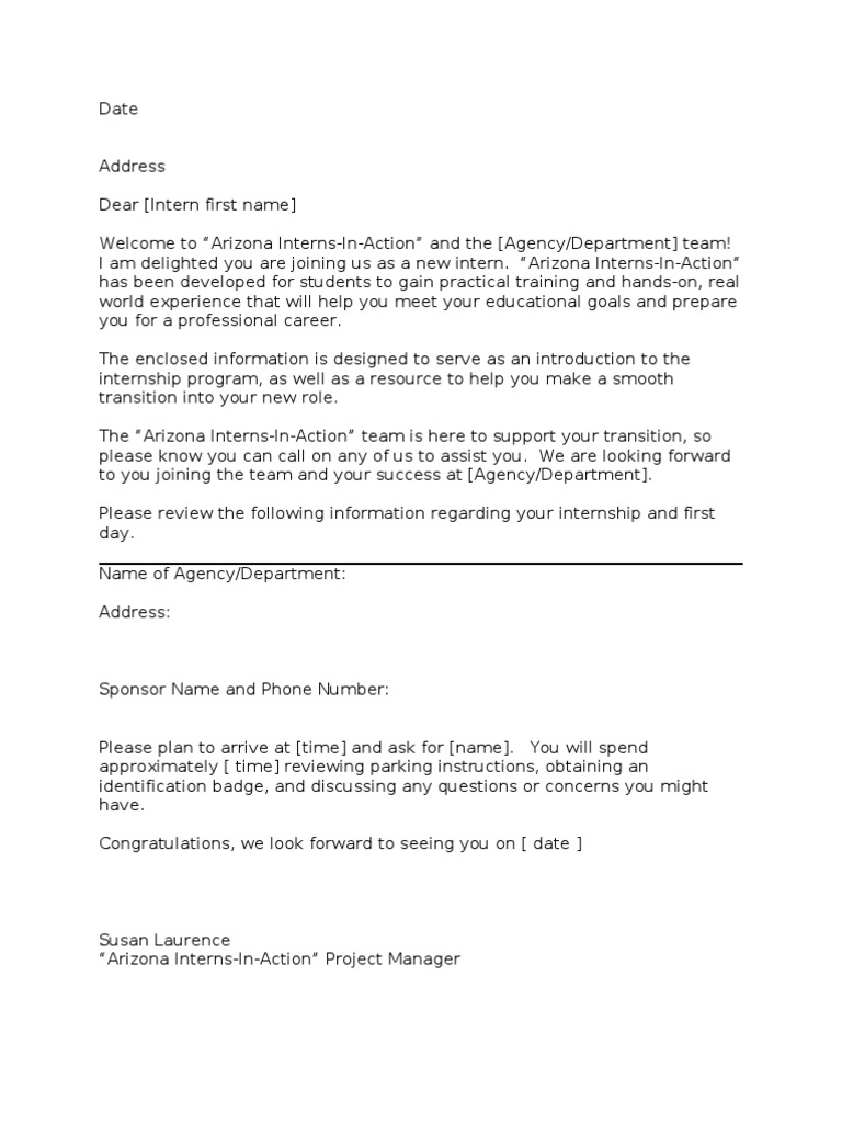 Welcome Letter and Packet | PDF | Internship | Job Hunting