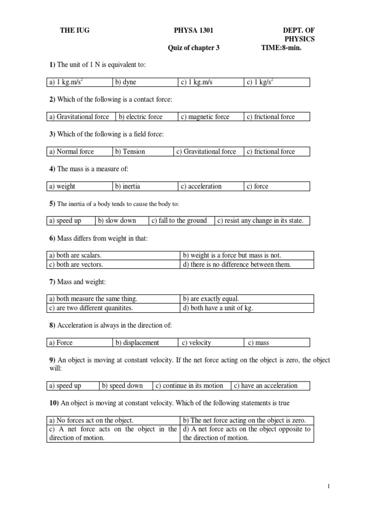 Quiz 4 | PDF | Force | Weight