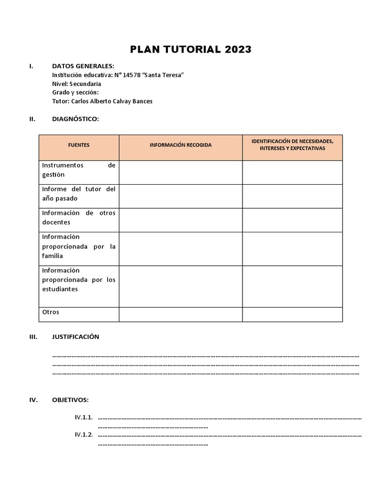 Plan Tutorial de Aula 2023 | PDF | Aprendizaje