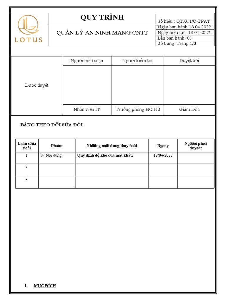 QT - Ctpat.011 - Quy Trình Quan Ly An Ninh Mang CNTT | PDF