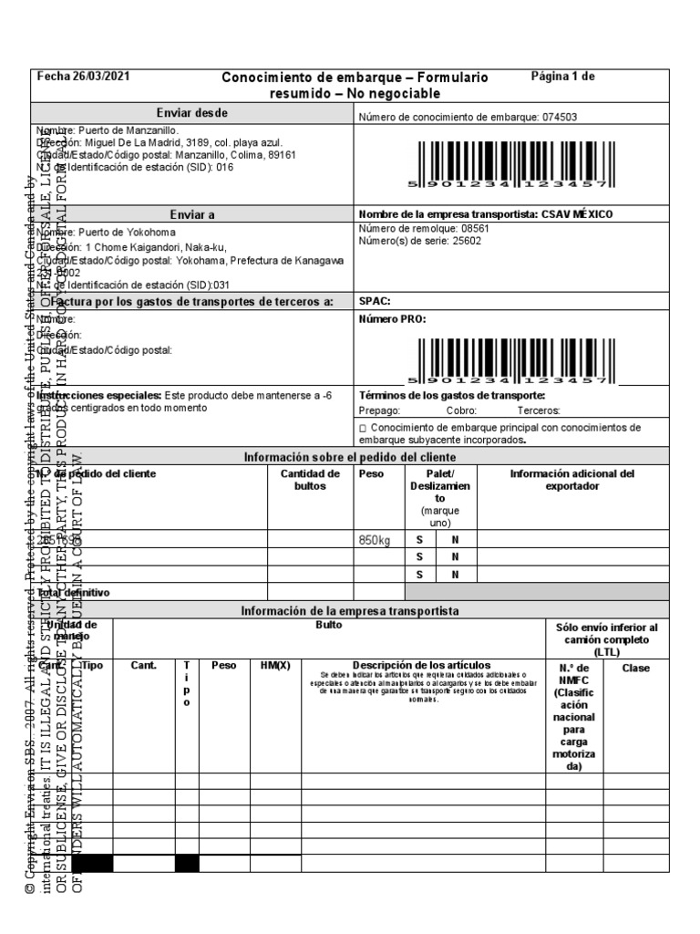 Conocimiento de Embarque | PDF