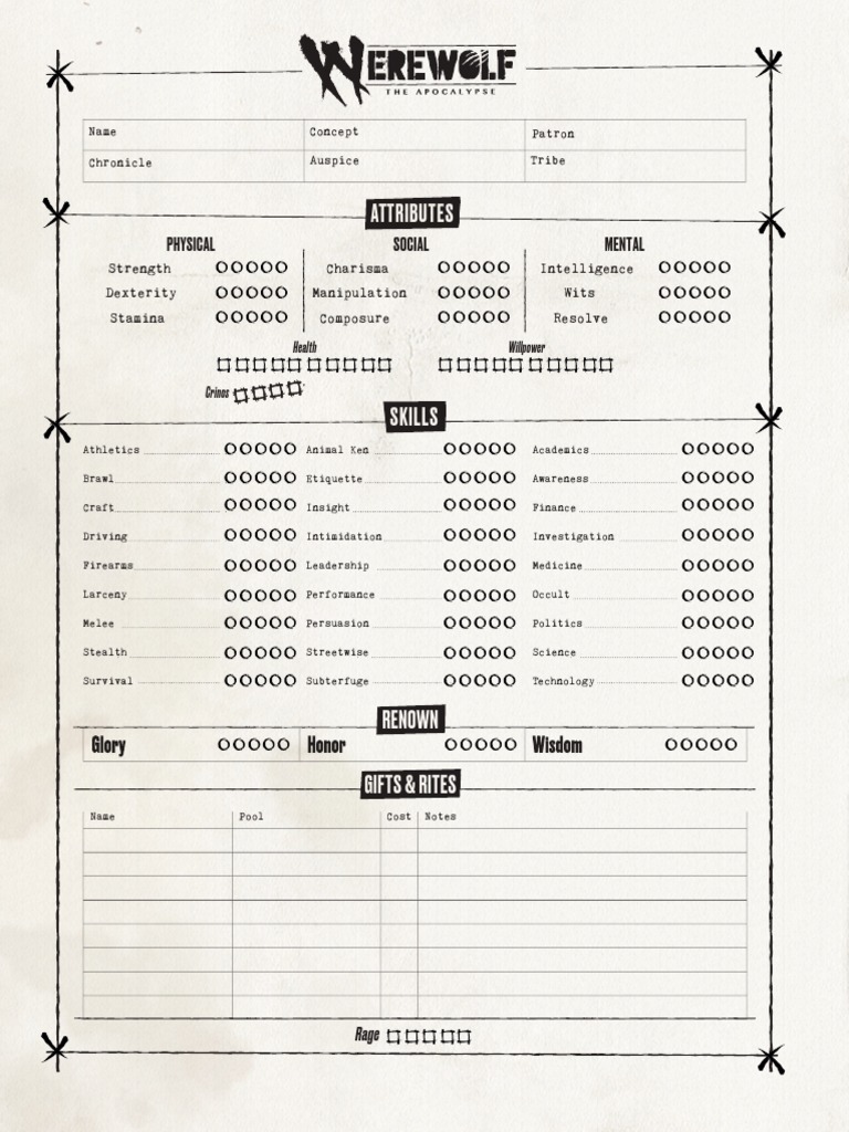 w5 Core Digital Character Sheets v2 | PDF | Cognition