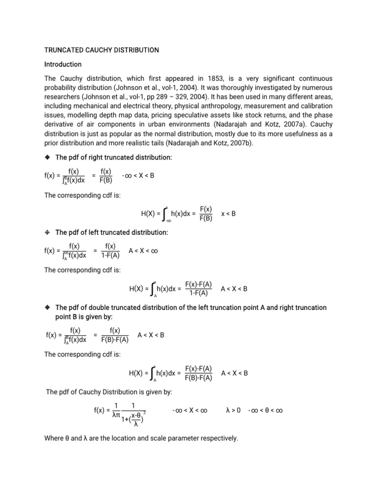 Truncated Cauchy Distribution | PDF