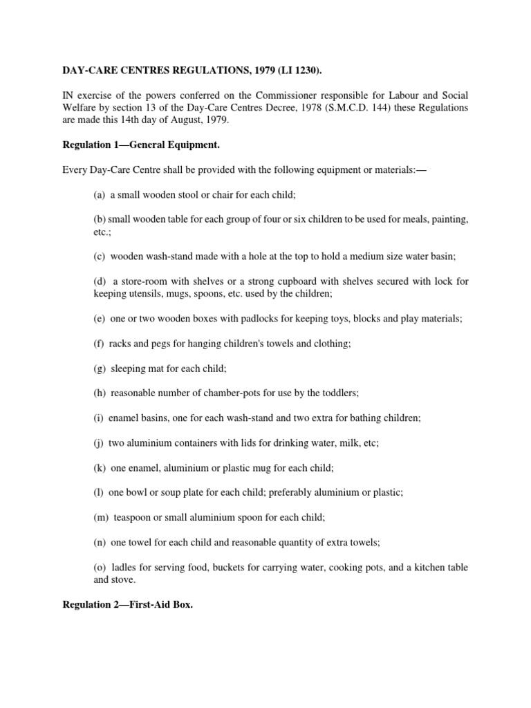 Day-Care Centres Regulations 1979 | PDF | Child Care