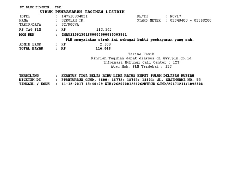 Kwitansi Listrik TK 01 | PDF