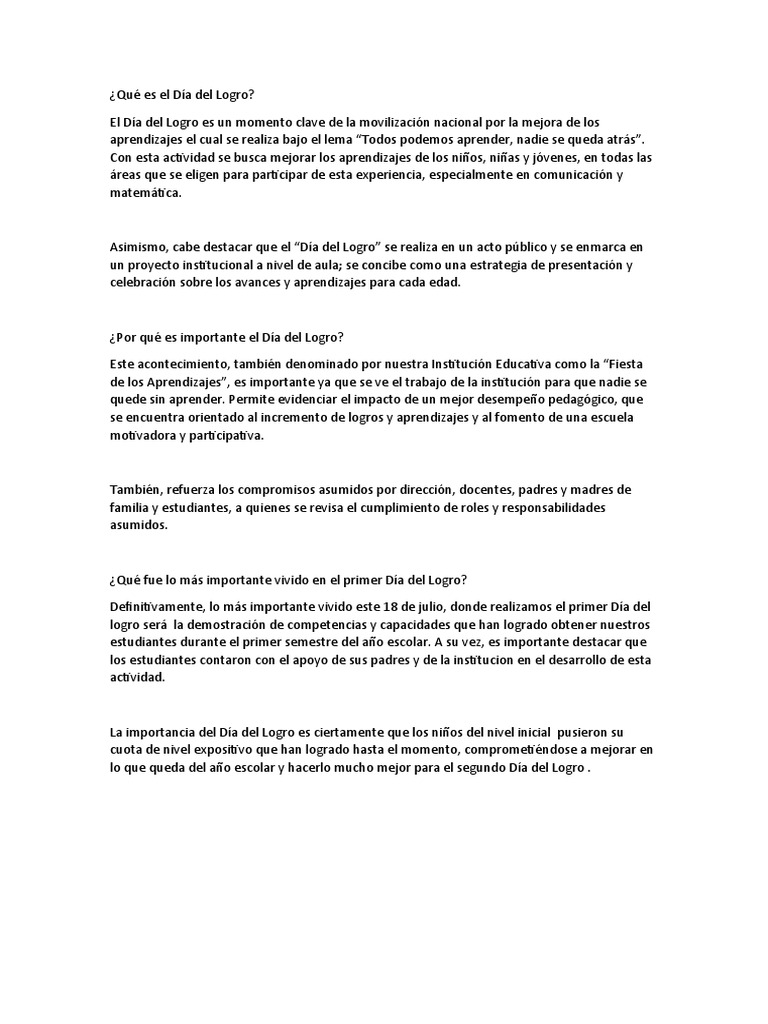 Qué Es El Día Del Logro | PDF | Crecimiento personal y profesional ...