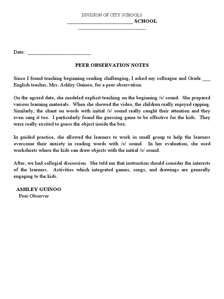 Peer Observation Notes - Ashguifiles | PDF