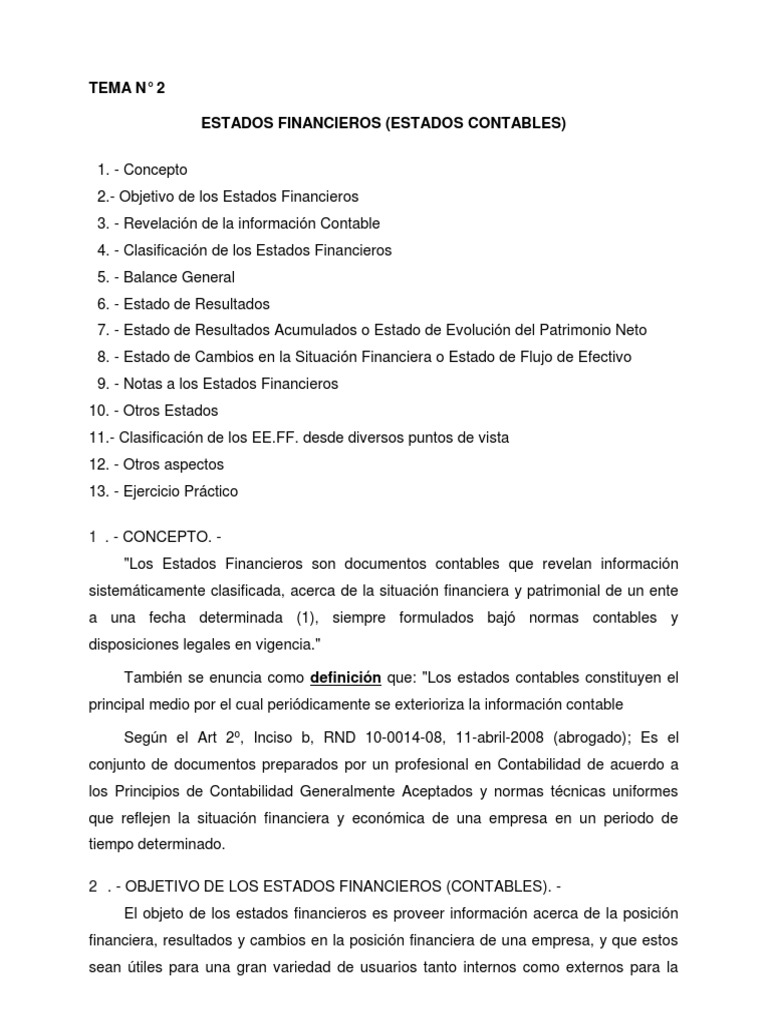 Tema 2 Estados Financieros | Descargar gratis PDF | Contabilidad | Estado financiero