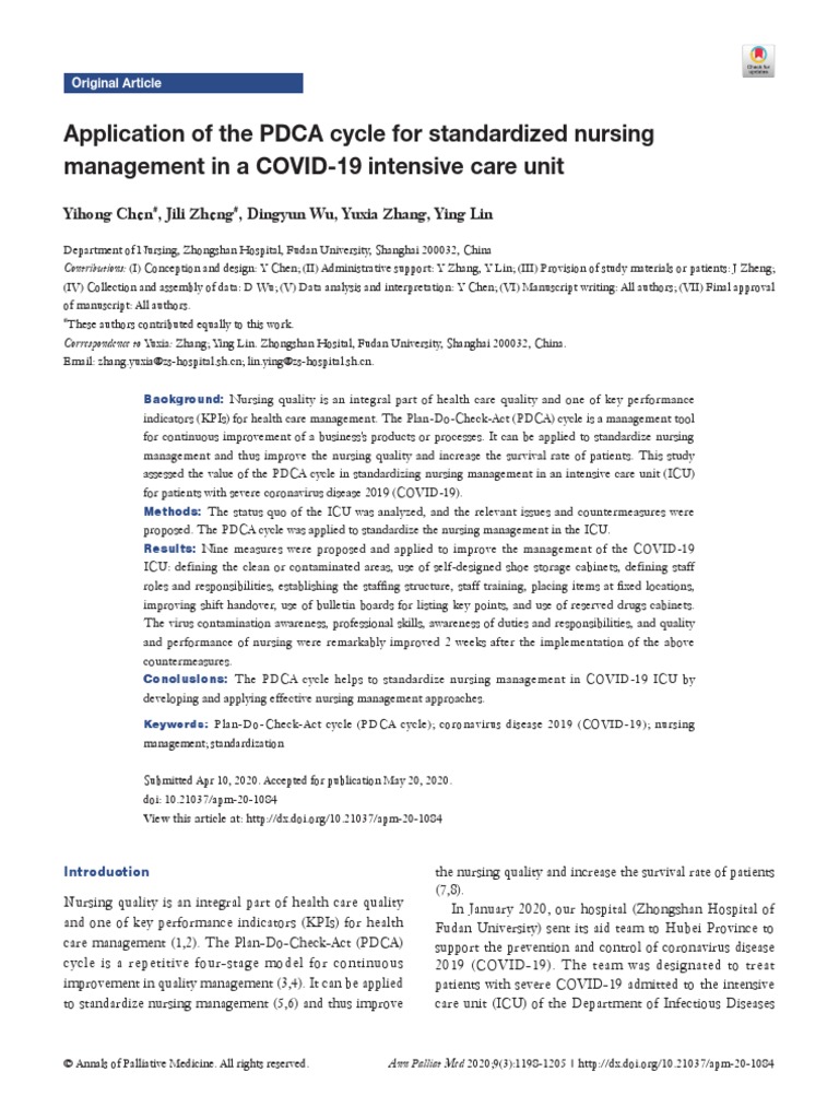 Pdca Pdf Nursing Intensive Care Unit
