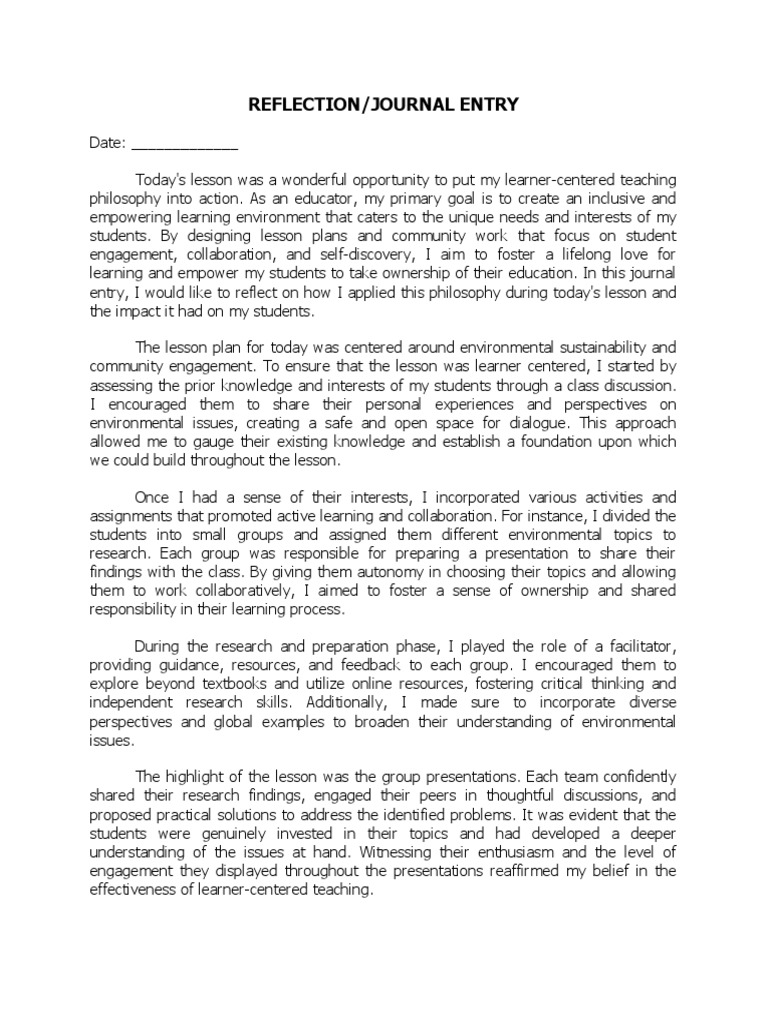 Reflective Journal on Learner-Centered Teaching | PDF | Lesson Plan ...