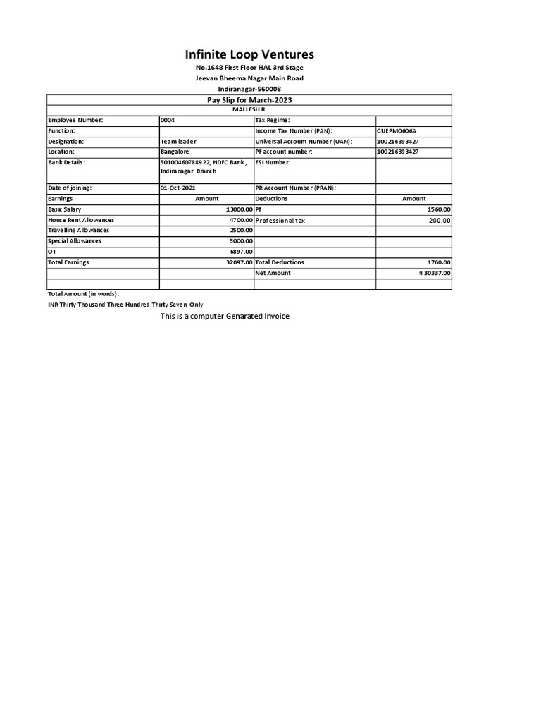 mallesh R pay slip (2) | PDF