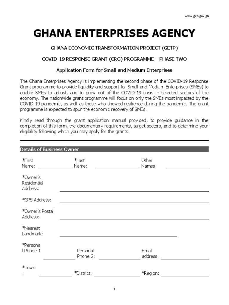 GEA COVID-19 SME Grant Application Form | PDF | Identity Document ...