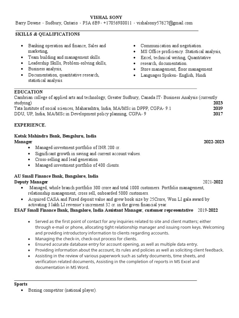 CV 6 PDF | Download Free PDF | Banks | Business