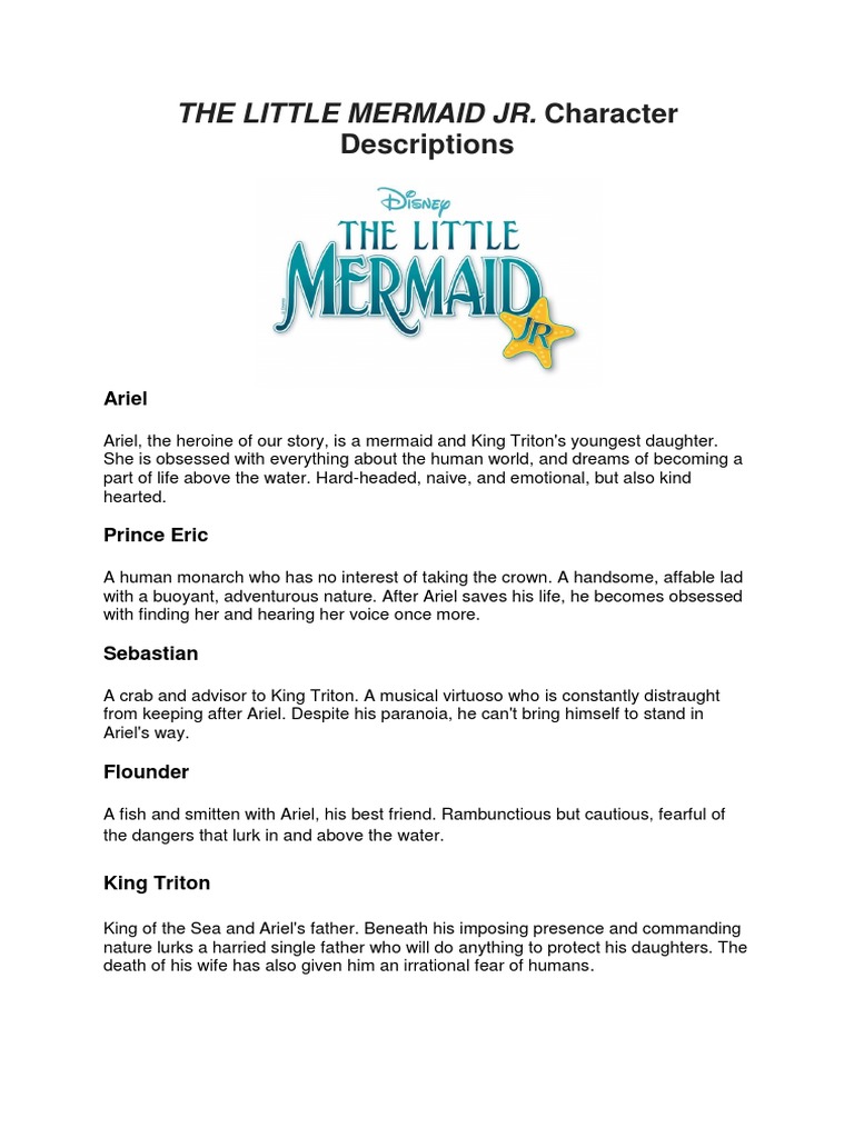 THE LITTLE MERMAID JR Character Descriptions | PDF | Adaptations Of Works