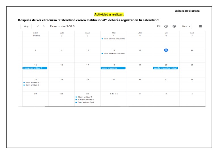 Leonel+abreu+unidad+3 +actividad+3 +Calendario+Correo+Institucional | PDF