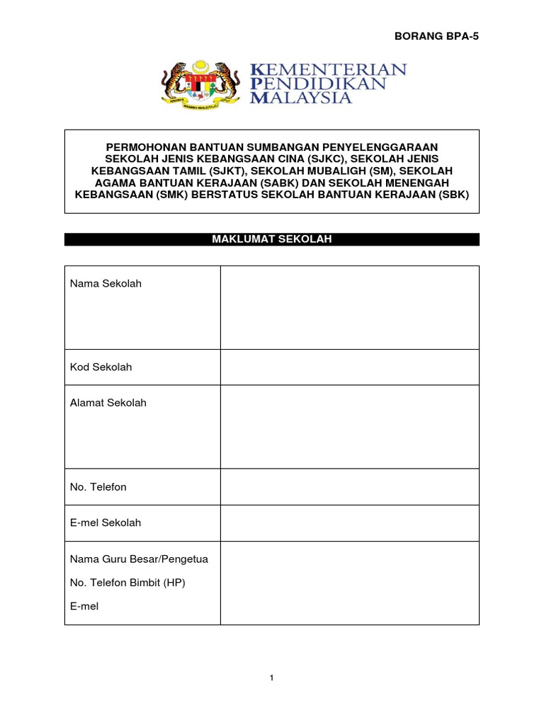 GP Peruntukan Penyelenggaraan SBK 2020 - Borang Bpa-5 | PDF
