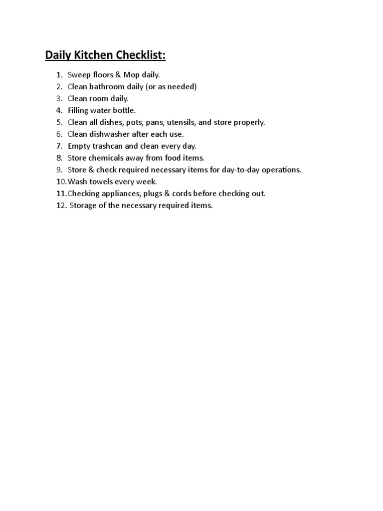 Daily Kitchen Checklist | PDF