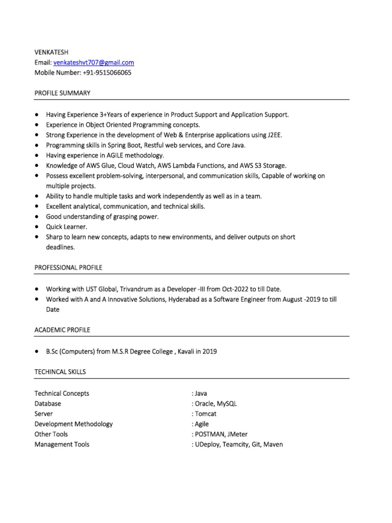 Venkat Resume | PDF | Java (Programming Language) | Oracle Corporation