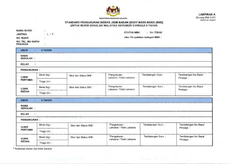 Panduan Standard Pengukuran Indeks Jisim Badan (BMI 5-9 T) - Pages-44 | PDF