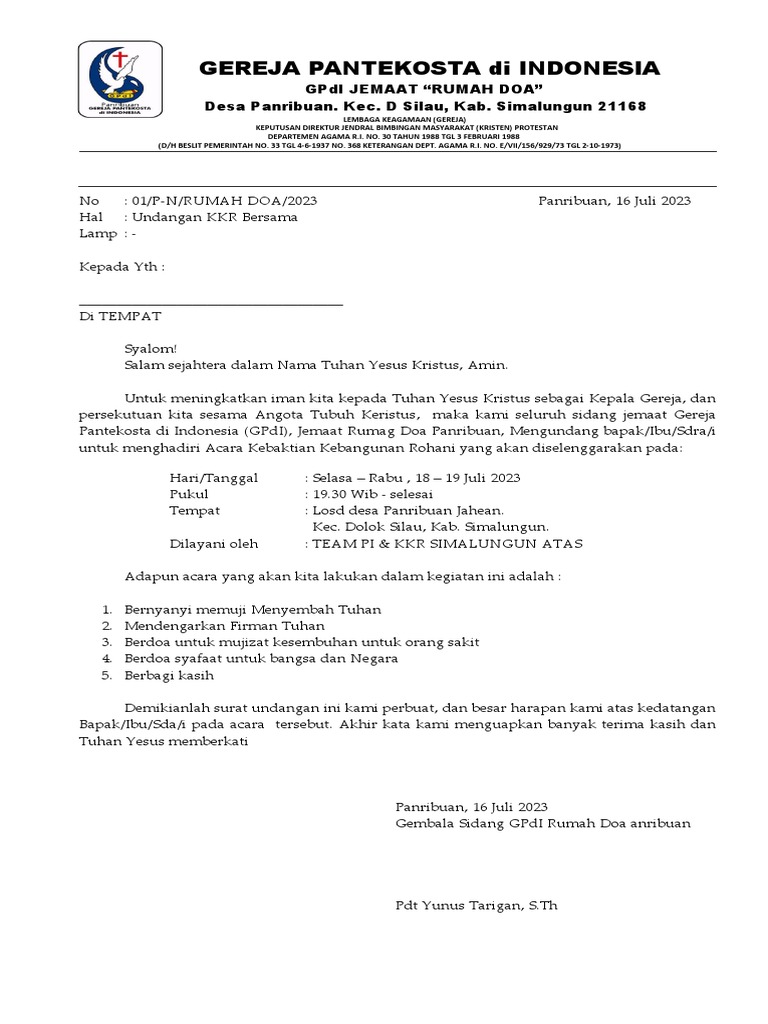 Surat Undangan KKR | PDF