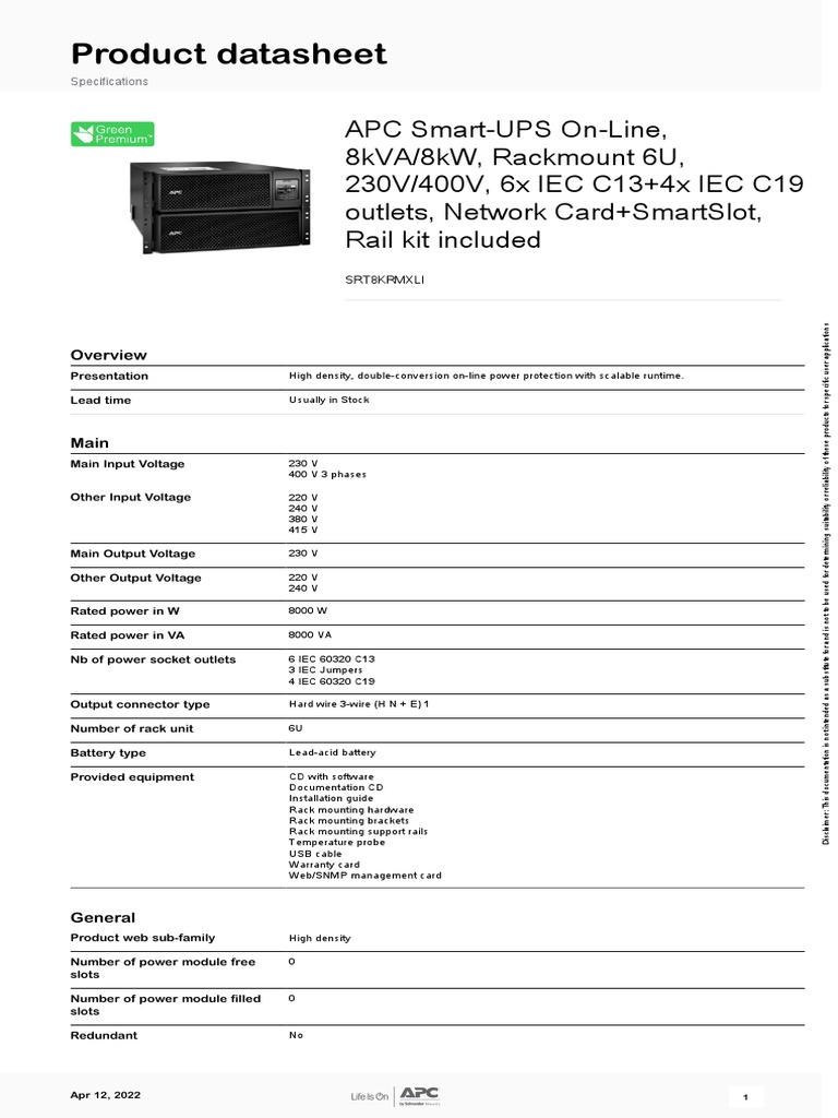 Smart Ups on Line Srt8krmxli | PDF | Mains Electricity | Electric Power