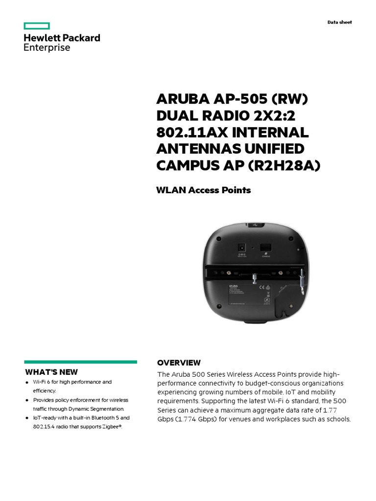 Aruba Ap-505 (RW) Dual Radio 2x2 - 2 802.11ax Internal Antennas Unified ...