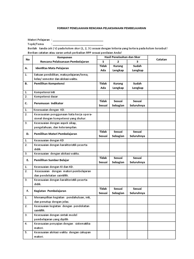 Instrumen Telaah RPP | PDF