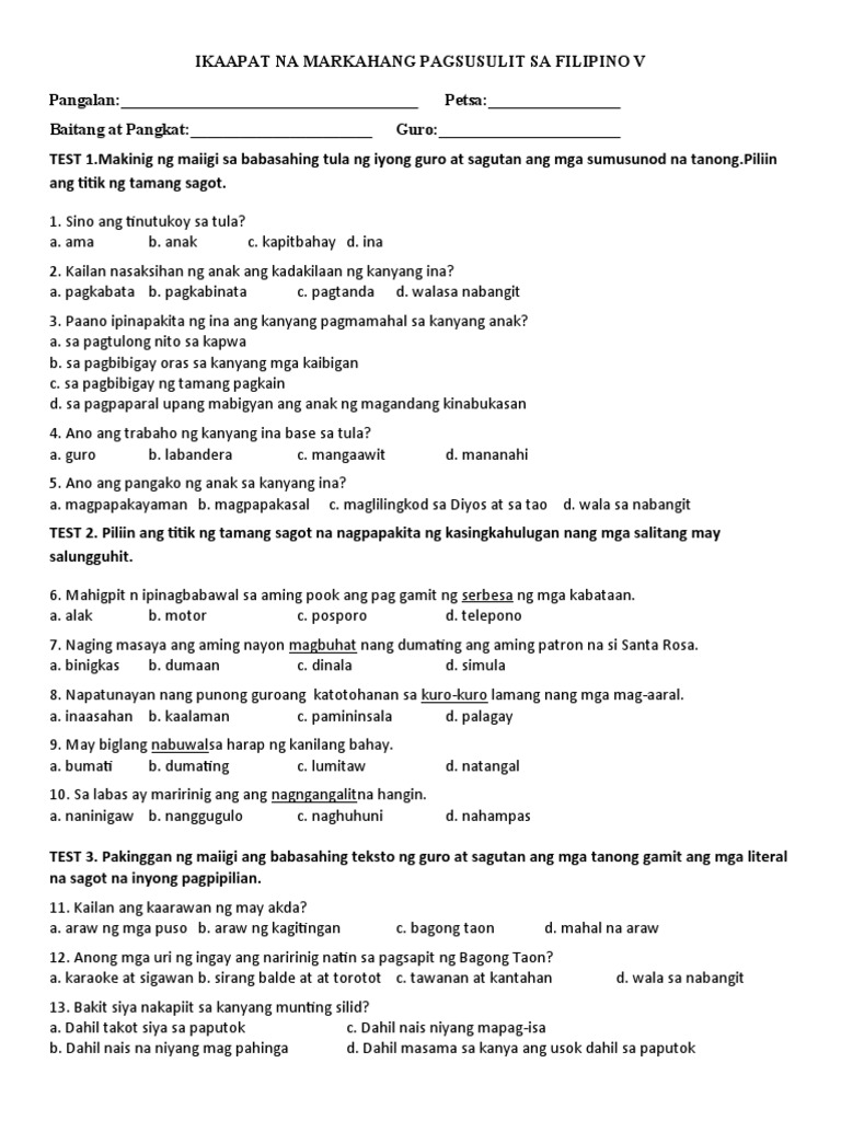 PT_FILIPINO 5_Q4 | PDF