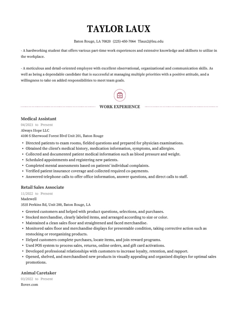 Resume 1 | PDF | Restaurants | Merchandising